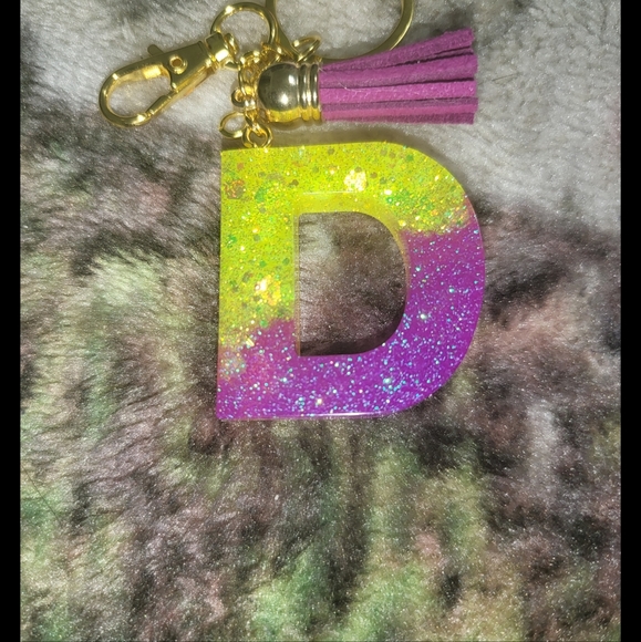 Handmade | Accessories | Neon Yellow Purplepink Glitter Letter D ...